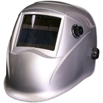 Silver Auto Darkening Welding Helmet - Adjustable Shade Knob - Grinding ...