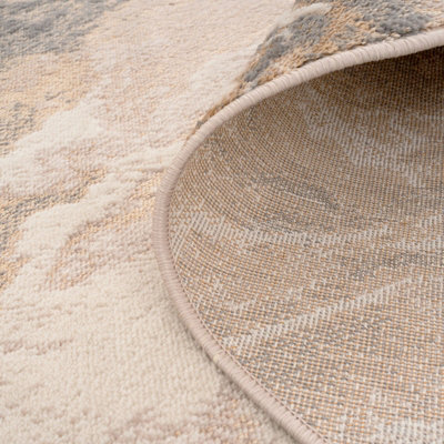 Silver Beige Metallic Marble Lustre Sheen Circular Rug 160x160cm