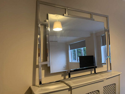 Silver Beveled Wall Mirror Venetian Cut Out Design 125cm x 97cm - D Pro ...