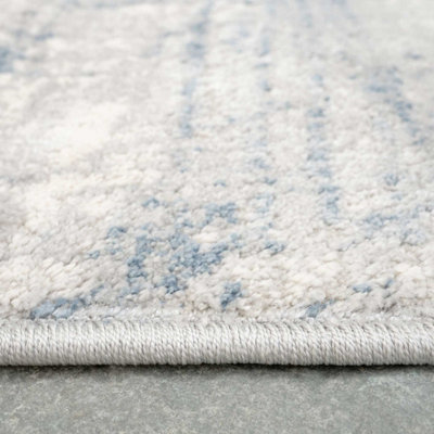 Silver Blue Distressed Abstract Area Rug 80x150cm