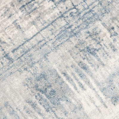 Silver Blue Distressed Abstract Area Rug 80x150cm