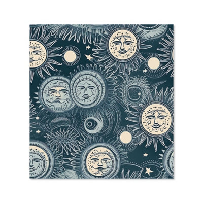 Silver Blue Moon and Stars Premium Glass Kitchen Splashback W600mm x H750mm
