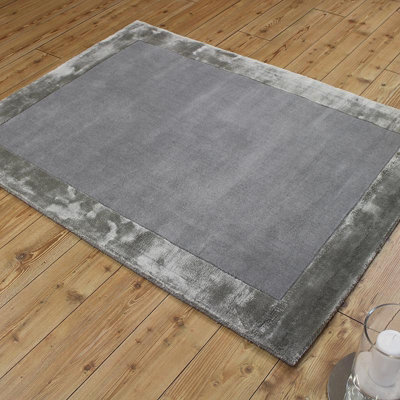 Silver Bordered Wool Handmade Modern Easy to Clean Handmade Rug For ...