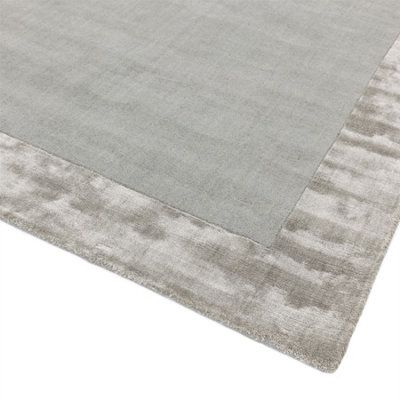 Silver Bordered Wool Handmade Modern Easy to Clean Handmade Rug For ...