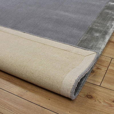 Silver Bordered Wool Handmade Modern Easy to Clean Handmade Rug For ...