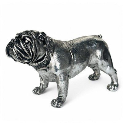 Silver Bulldog Dog figurine ornament, aged antique silver effect, gift ...