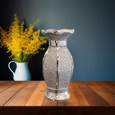 Silver Ceramic Mirrored Vase Glitter Flower Vase | DIY at B&Q