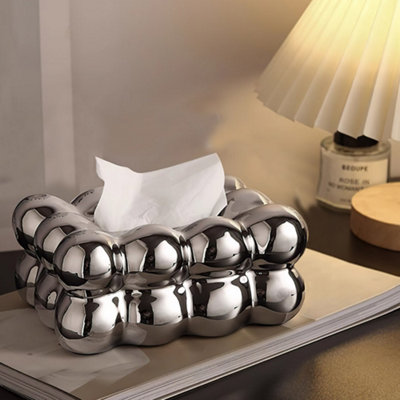 Silver Ceramic Tissue Box Cover Tissue Holder for Desk Bathroom Kitchen ...