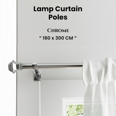 Silver Chrome Lamp Metal Ball Curtain Pole Extendable Curtain Rod 160 ...