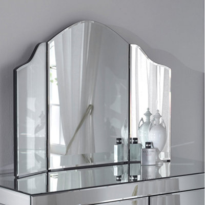 SILVER CURVED TRIPLE DRESSING TABLE VANITY MIRROR