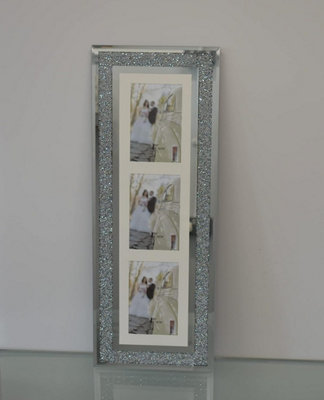 Silver Diamante Crushed Jewel Photo Frame Multi Aperture Vertical Frame ...