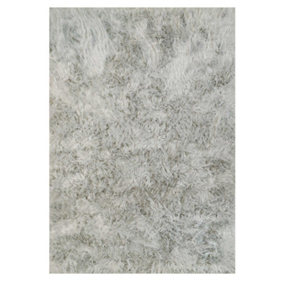 Silver Faux Fur Sheepskin Deep Pile Living Area Rug 160x230cm | DIY at B&Q