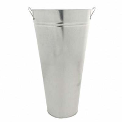 Silver Glavanised Flower Bucket with Handles. H45 x W24 cm