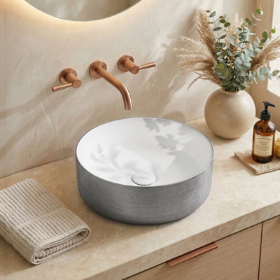 Silver Gloss Round Ceramic Countertop Washbasin Vessel Sink