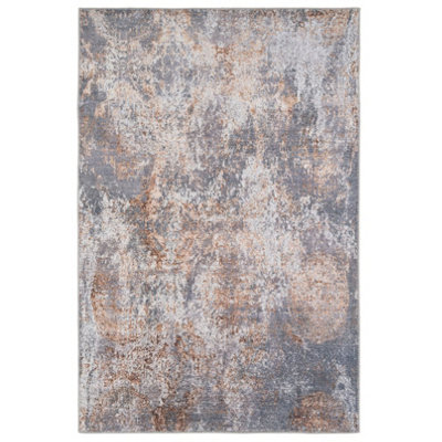 Silver Gold Metallic Distressed Abstract Anti Slip Washable Rug 160x230cm