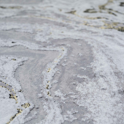 Silver Gold Metallic Modern Marble Living Area Rug 240x330cm