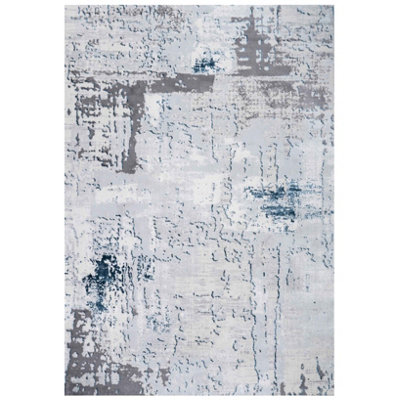 Silver Grey Blue Transitional Contemporary Abstract Living Area Rug ...