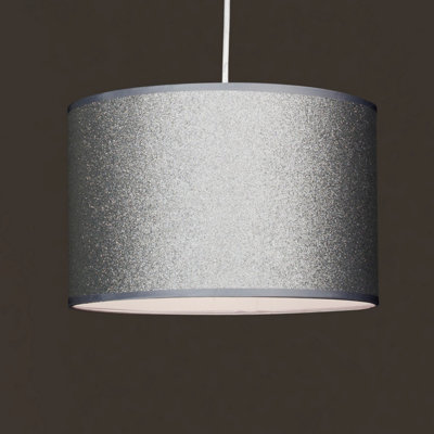 Silver Grey Glitter Ceiling Lamp Shade Pendant Non Electric Easy Fit Option