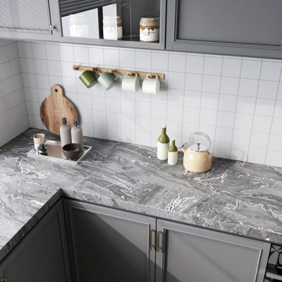 Silver Grey Marble Wallpaper 30cm x 200cm Marble Effect Self Adhesive Vinyl Bathroom Wallpaper ...