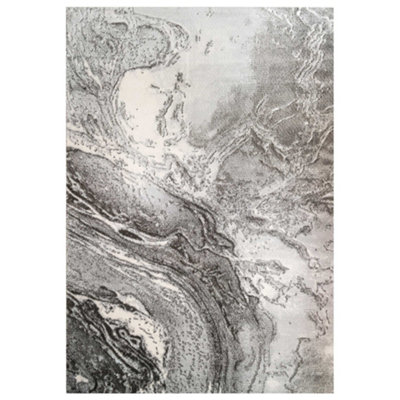 Silver Grey Modern Textured Marble Area Rug 190x280cm | DIY at B&Q