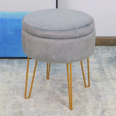 Silver Grey Velvet Plush Round 38x45cms Storage Side Stool Box Ottoman ...