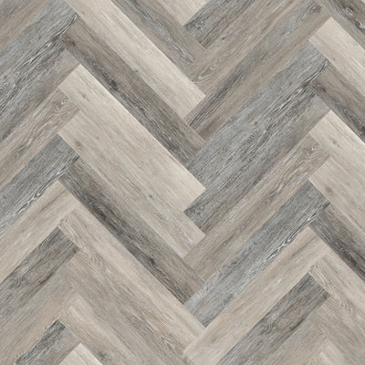Silver Grey Wood Effect Herringbone Vinyl Tile, 2.0mm Matte Luxury ...