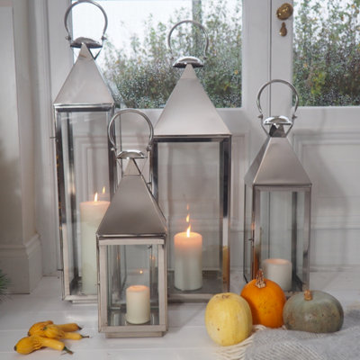Silver Indoor and Outdoor Metal Lantern Extra Large - Tall Stainess ...