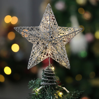Silver Iron Art Christmas Tree with LED Lights and Glitter, Topped with ...