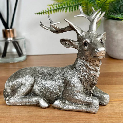 Silver Laying Stag Home Ornament | DIY at B&Q