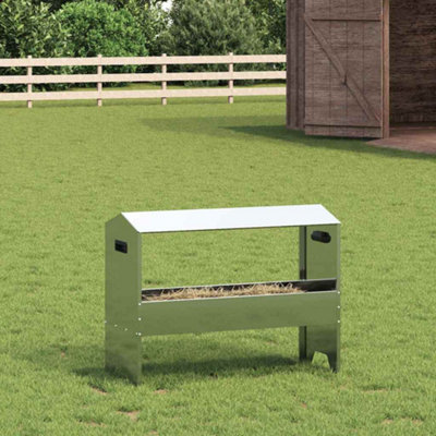 Silver Livestock Feeding Trough, 79x35x62cm, 15kg Capacity, Galvanized ...