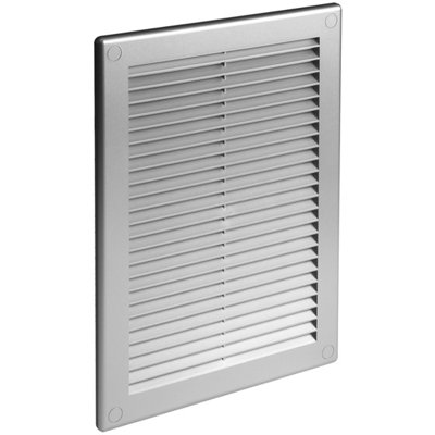 Silver Louvred Wall Vent Grille with Flyscreen and Screw Covers, 180 x ...