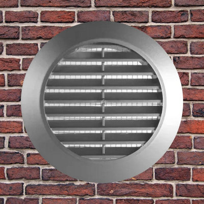 Silver Louvred Wall Vent Grille with Flyscreen for 125 mm / 5" Round Wall Outlet - Air ...