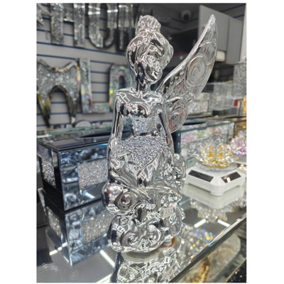 Silver Luxury Sitting Angel Lady Wings Decor Ornament Gypsy 25cm | DIY ...
