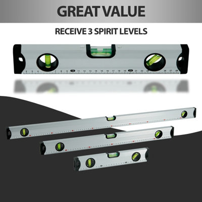 SILVER MAGNETIC 3 PIECE BUILDERS BUILDING SPIRIT LEVEL SET