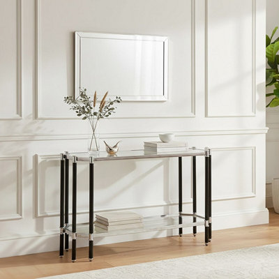 Silver Metal Console Table with Black Legs