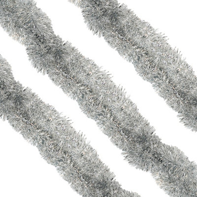 Silver Metallic Shiny Christmas Tinsel Garland for Xmas Tree & Home ...