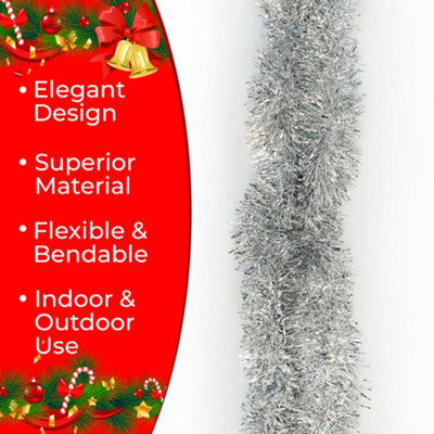 Silver Metallic Shiny Christmas Tinsel Garland for Xmas Tree & Home ...