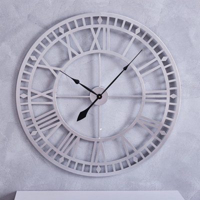 Silver Modern Round Large Skeleton Metal Wall Clock Bedroom Decorative ...