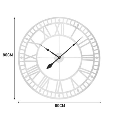 Silver Modern Round Large Skeleton Metal Wall Clock Bedroom Decorative ...