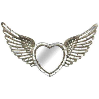 Silver Mosaic Heart Angel Wings Hanging Mirror Home Decor Wall Hanging ...