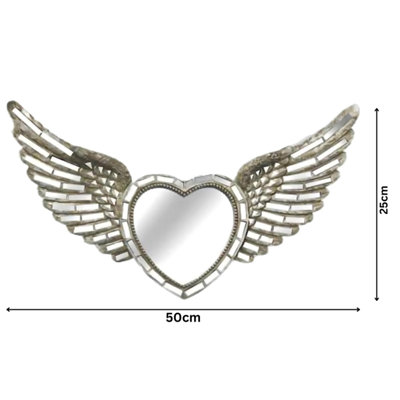 Silver Mosaic Heart Angel Wings Hanging Mirror Home Decor Wall Hanging ...