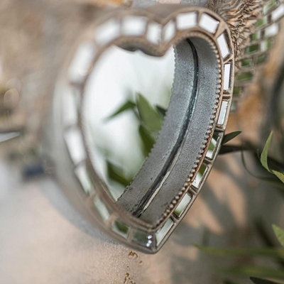 Silver Mosaic Heart Angel Wings Hanging Mirror Home Decor Wall Hanging ...