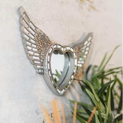 Silver Mosaic Heart Angel Wings Hanging Mirror Home Decor Wall Hanging ...