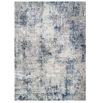 Silver Navy Blue Distressed Abstract Modern Textured Area Rug 160x230cm ...