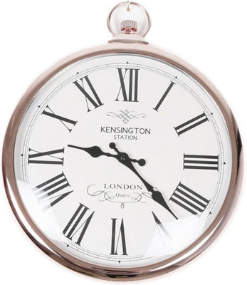 Silver or Mink Pocket Watch Wall Clock, Vintage Fob Design (Silver)