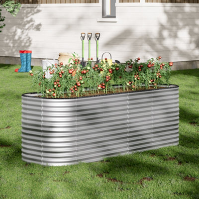Silver Oval Metal Raised Bed Galvanized Raised Planter Box Outdoor ...
