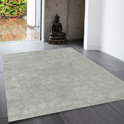 Silver Plain Modern Easy to clean Rug for Dining Room Bed Room and ...