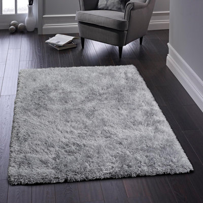 Silver Plain Shaggy Handmade Easy to Clean Rug for Living Room and ...