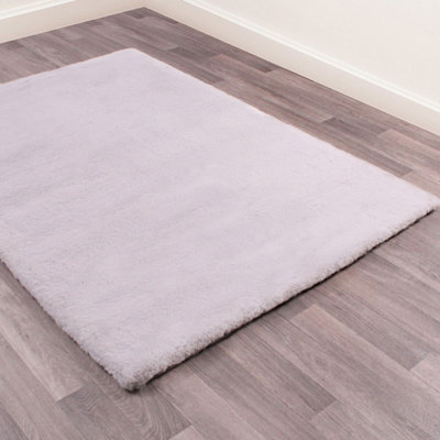 Silver Plain Shaggy Modern Easy to Clean Rug For Dining Room Bedroom ...