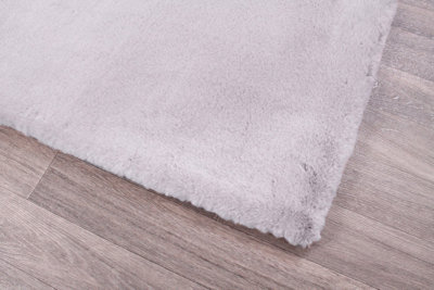 Silver Plain Shaggy Modern Easy to Clean Rug For Dining Room Bedroom ...